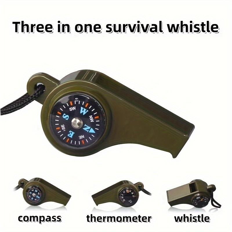 3 in 1 Emergency Rescue Whistle with Hanging Rope Thermometer Compass ...