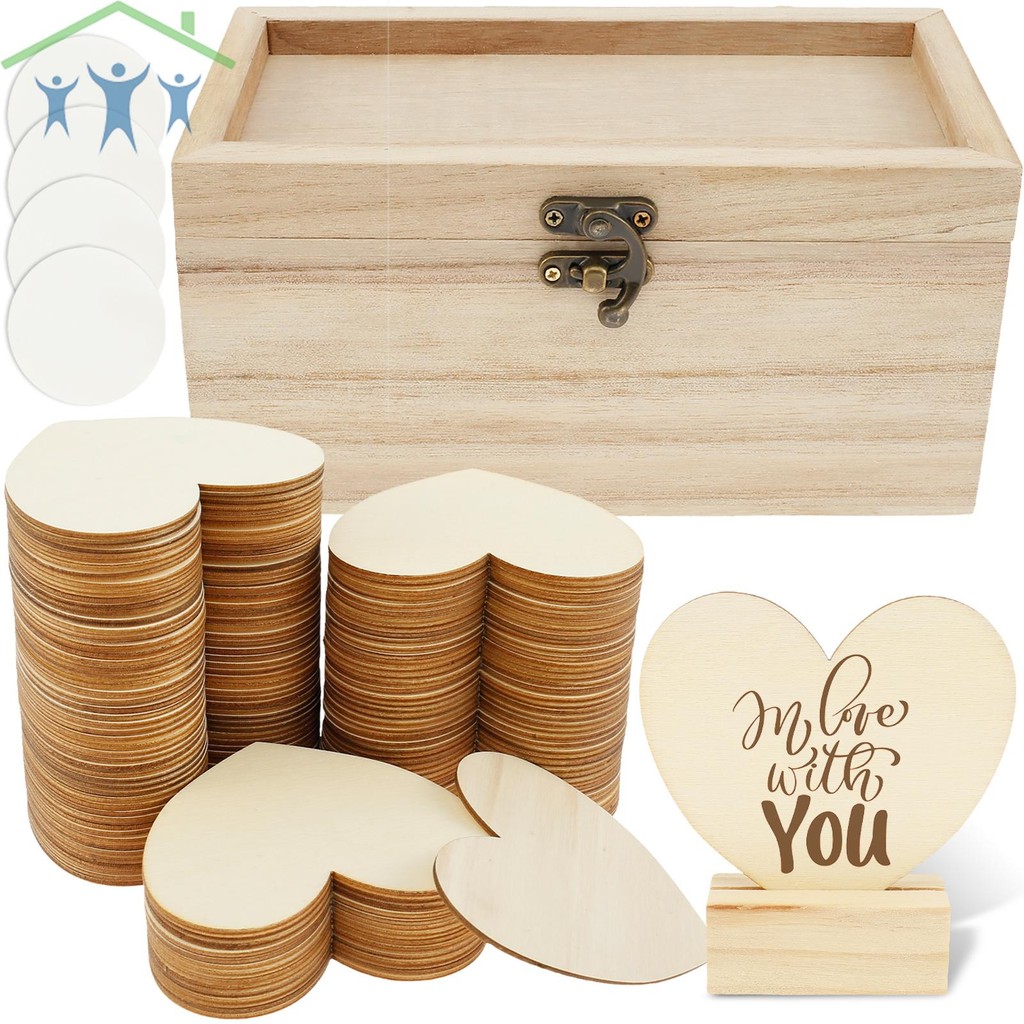 Guest Book Box Wedding Guest Book Alternative Set with 100 Wooden ...