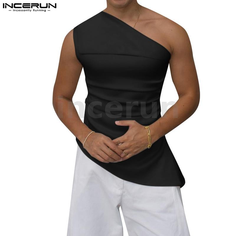 INCERUN Men Vintage Casual Deconstructed Off Shoulder Sleeveless Tanks ...