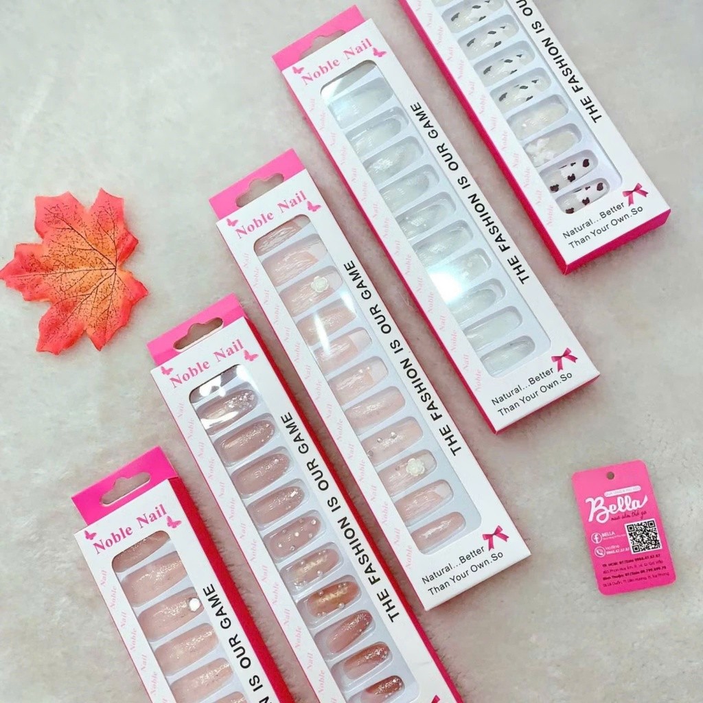 Box 12 Piece fake hands with beautiful pink stones Set of 12 Nails for ...