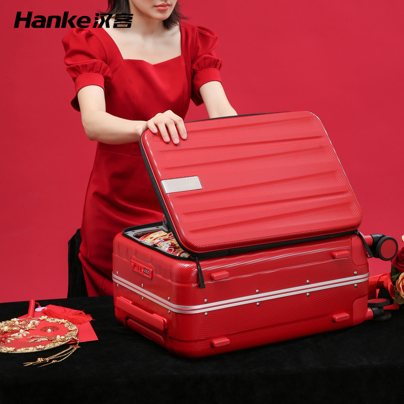 Hanke/aluminum Frame Front Open Lid Wedding Suitcase Red Dowry Trolley ...