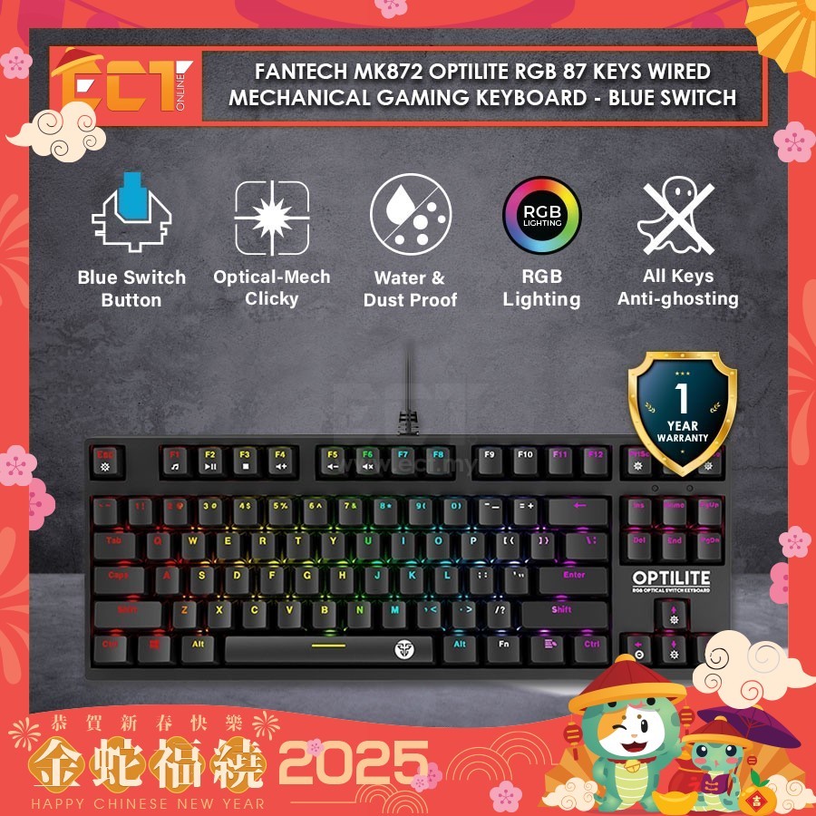 Fantech MK872 Optilite RGB 87 Keys Wired Mechanical Gaming Keyboard ...