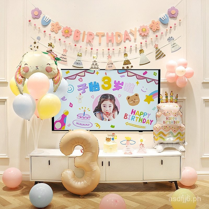 TV Projection Screen Birthday Decoration for Children Girls Baby First ...