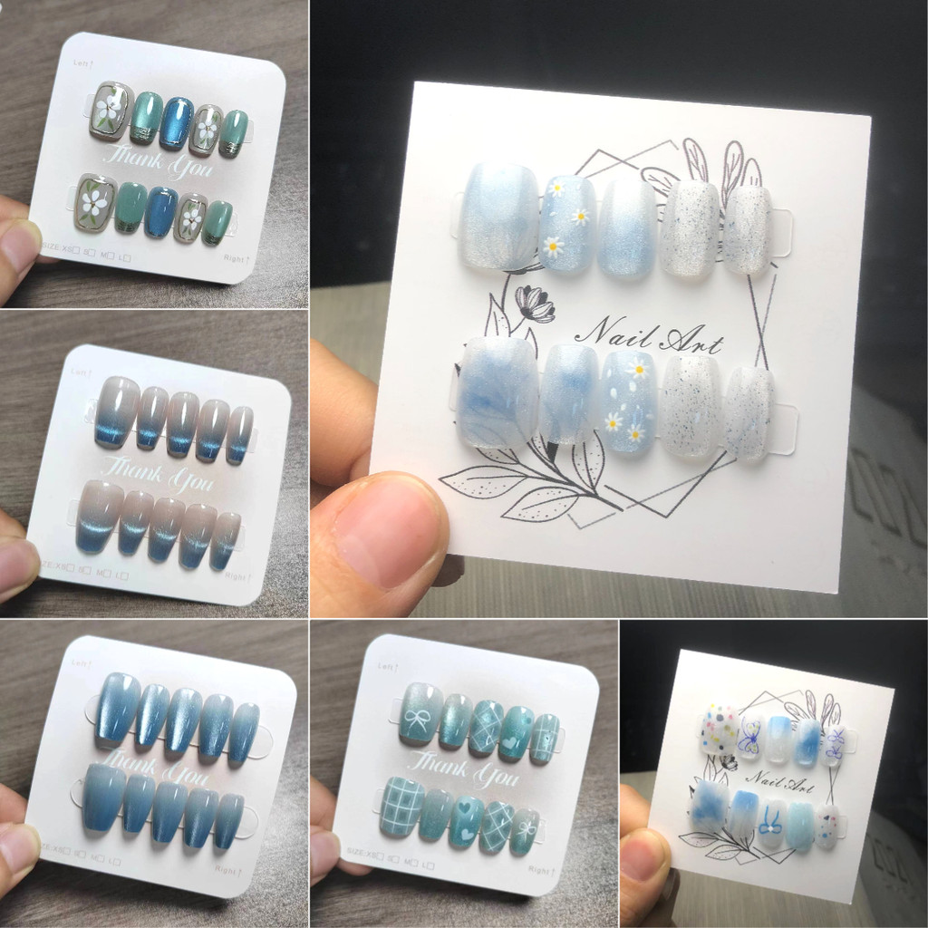 10PCS Blue Fake Nails Long Fake Nails Nail Extension Set Press on Nails ...