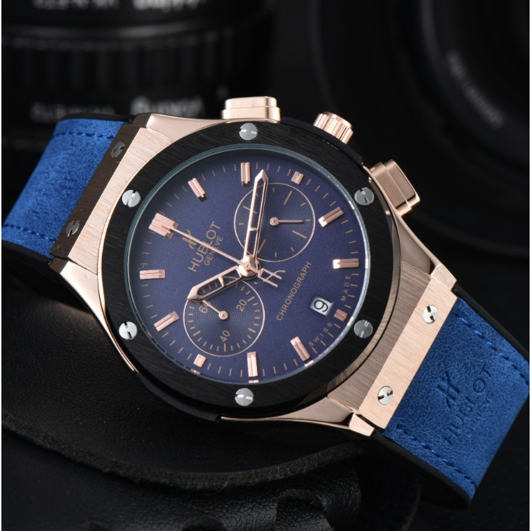 HUBLOT men's watch/wristwatch/Quartz movement/Leather strap/blue dial ...