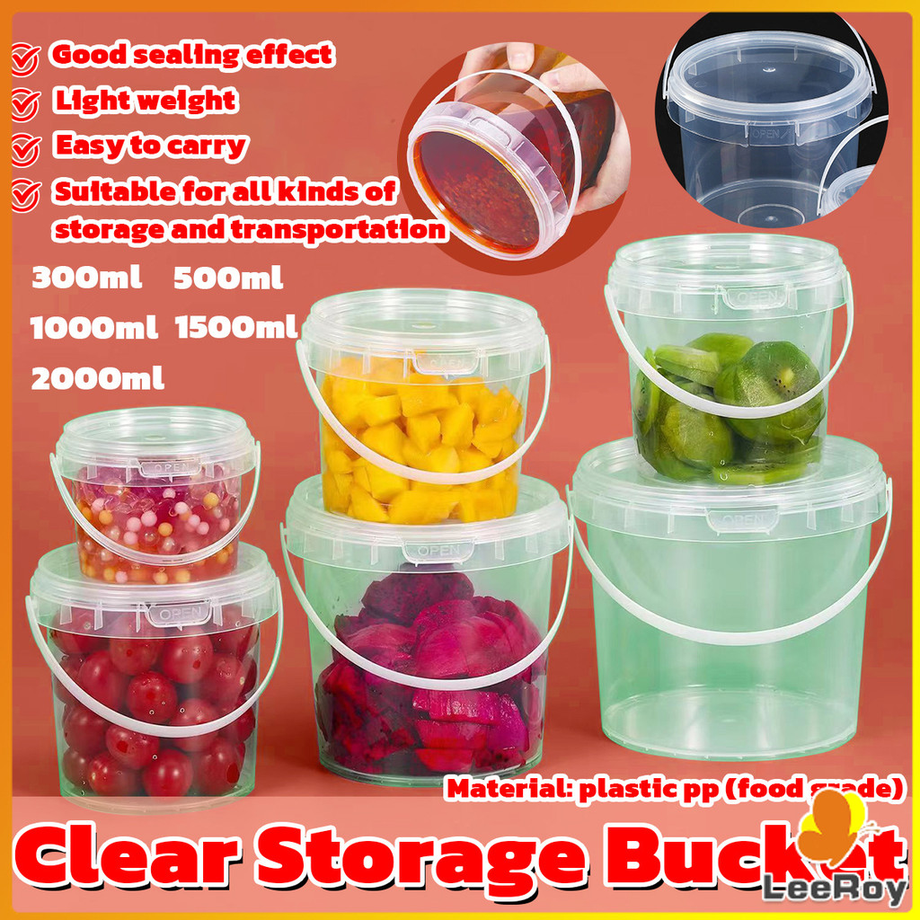 0.3L 0.5L 1L 1.5L 2L Bucket with Seal Clear Storage Plastic Container ...