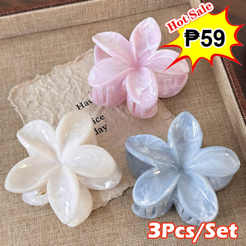 3Pcs/Set Colorful Acrylic Flower Hair Clip Plumeria Hair Clamp for ...