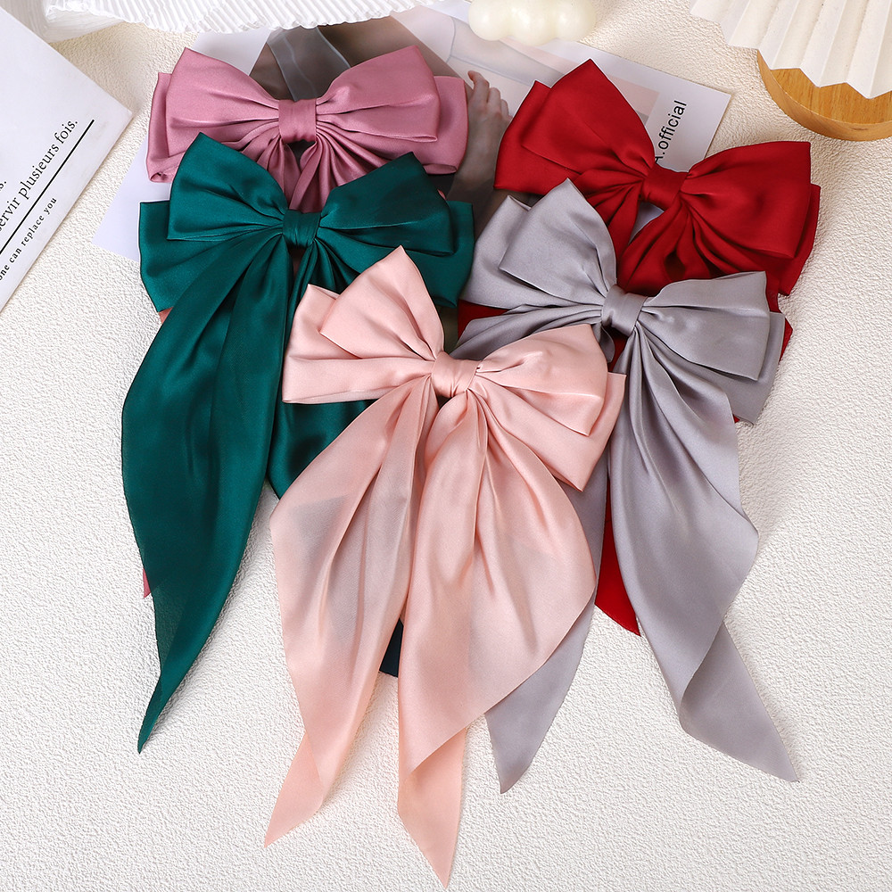 Girls Long Big Bow Float Satin Clips Back Head Hair Clip Internet Red ...