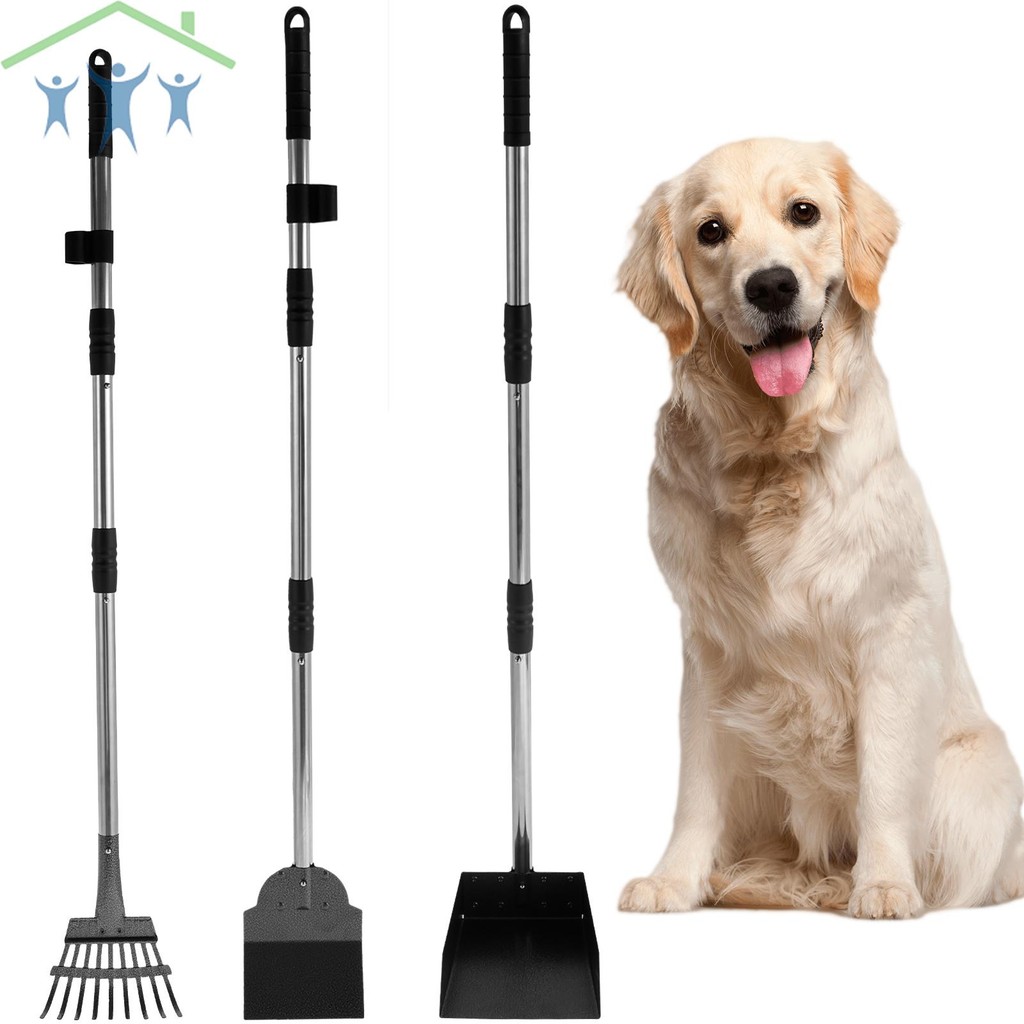 3 Pcs Pooper Scooper Metal Tray Rake and Spade Set with Long Handle ...