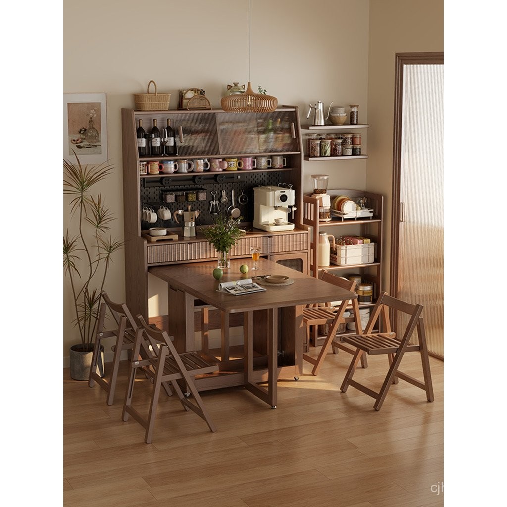 Solid Wood Sideboard Dining Table Integrated Wall-Mounted Storage ...