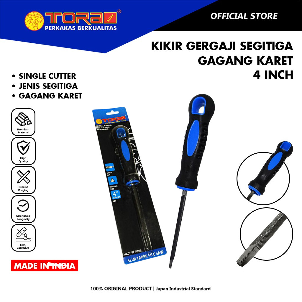 TORA Triangle Saw File 4 Inch Rubber Handle - Slim Taper With Handle ...