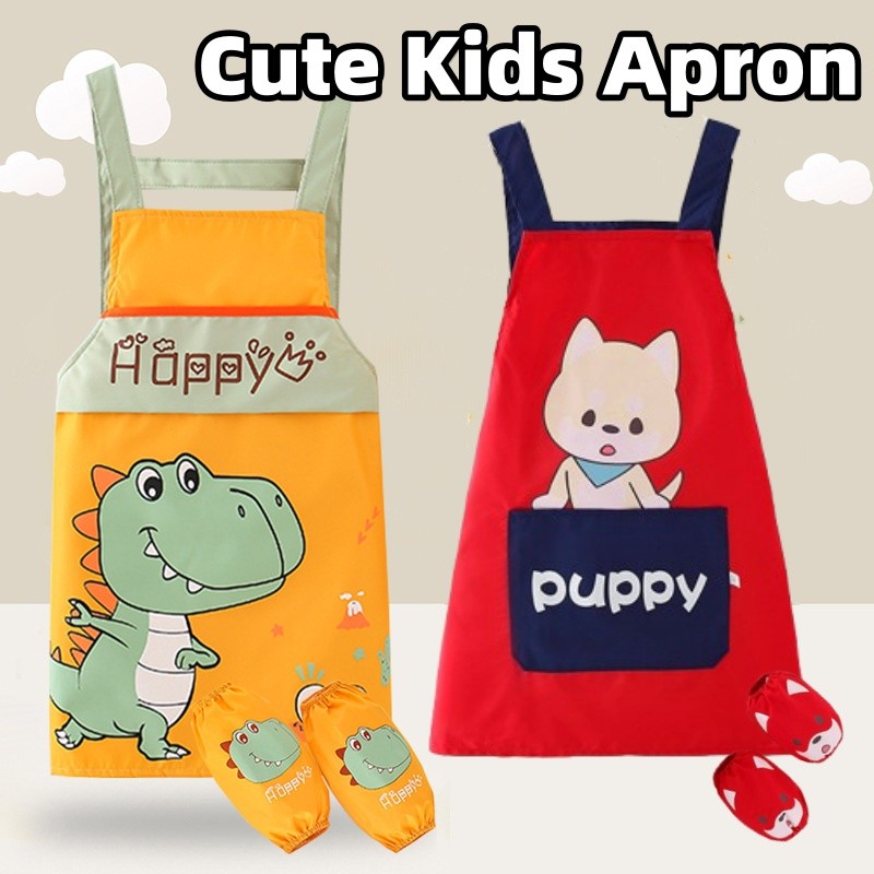 3PCS Cute Kids Apron Cartoon Waterproof DIY for Painting Baking Cooking ...