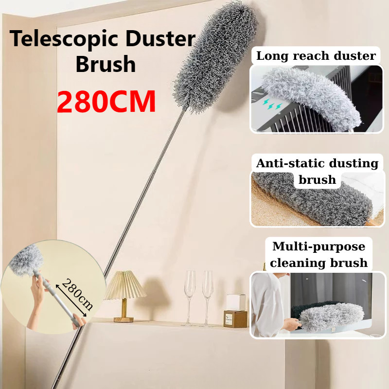 Telescopic Duster Brush Adjustable Long Pole Bendable Head Feather ...