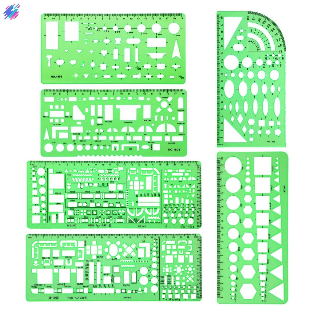 6 Pcs Architect Multi Purpose Drawing Template Geometric Drawings ...
