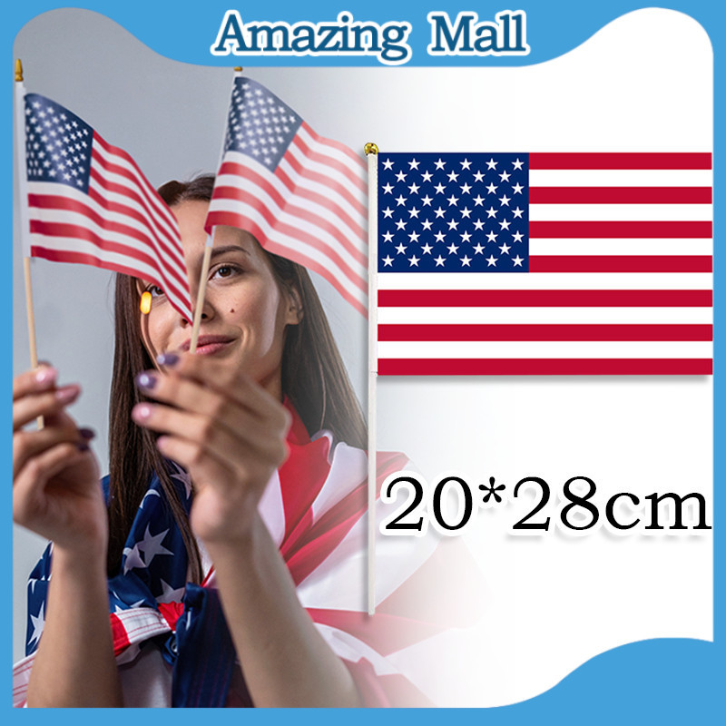 20x28CM America Hand Waving Flag Handheld Mini USA Flag With 40cm ...