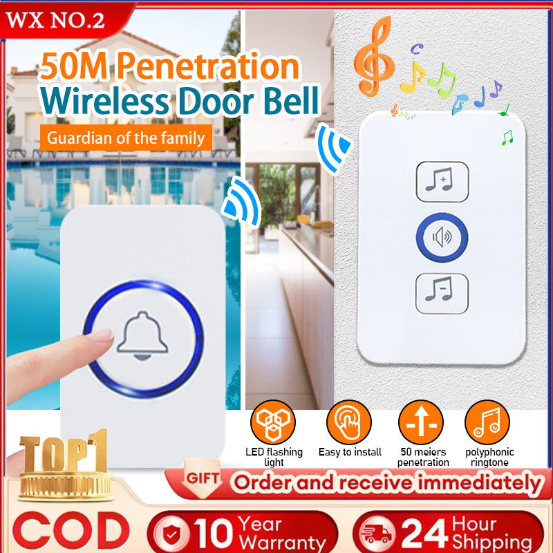 Smart Wireless Doorbell Free Battery Music 62 Ringtones Door Bell ...