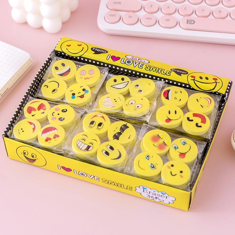 4PCS Cute Emoji Erasers Set Kids Kawaii Gift Yellow Eraser for Pencil ...