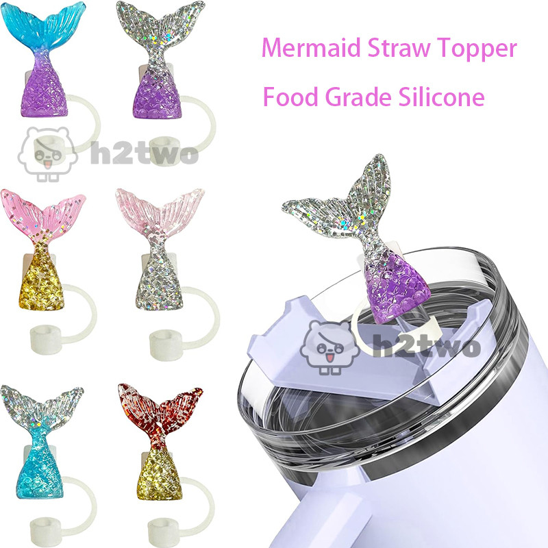 Mermaid Straw Toppers Silicone Reusable Dustproof Straws Cover 10mm/0.4 ...