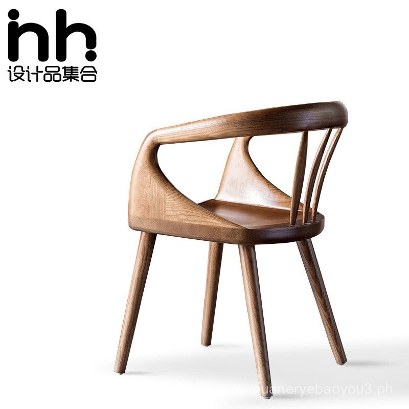Nordic Solid Wood Dining Chair with Backrest, Simple Natural Wood ...