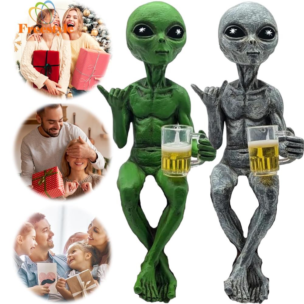 Drinking Beer Alien Statue Decorative Alien Holding Beer Cup Statue ...