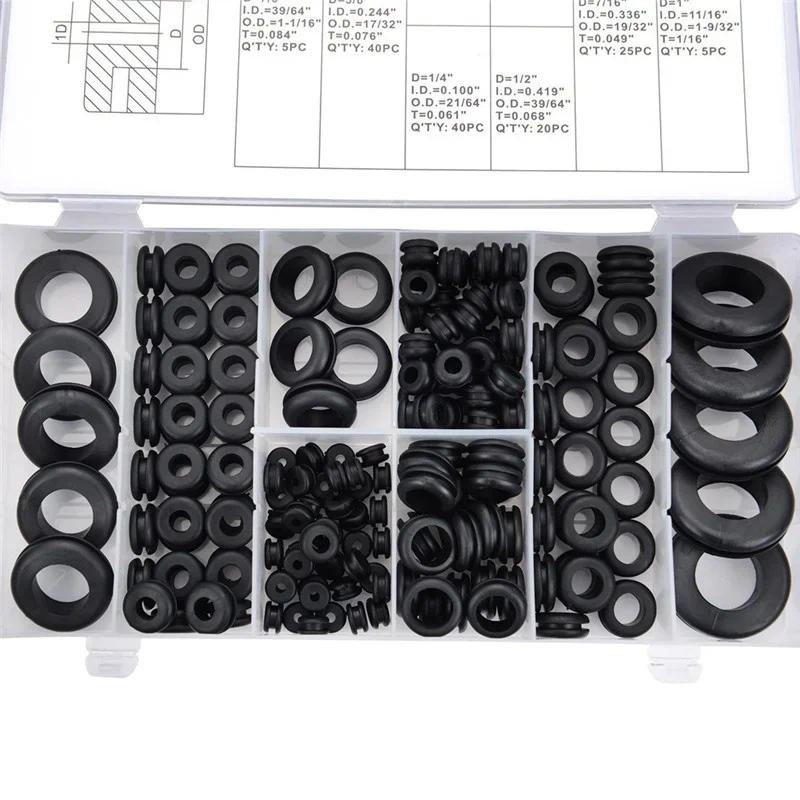 180PCS Boxed Black Rubber Washer Seals Grommets Assortment Set High ...