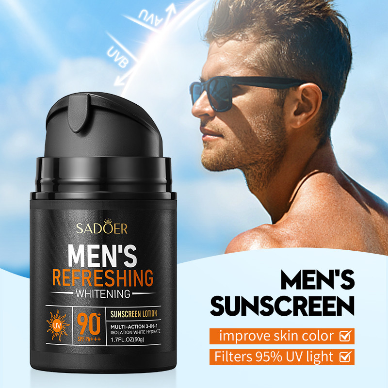 SADOER Men's Sunscreen SPF90 PA++++ Whiting Sunblock Lotion Whitening 50g Oil Control Skincare ...