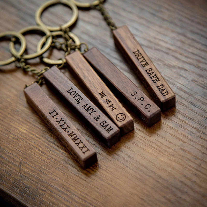 5 PCS Walnut Keychain Blank Wooden Keychain Blanks with Leather Strap ...