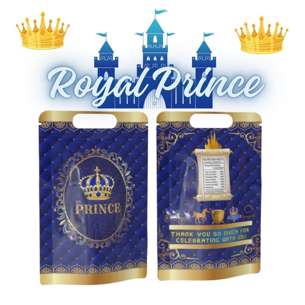 30pcs Royal Prince Crown LootBag Blue Gold Plastic Gift Bags for Candy ...