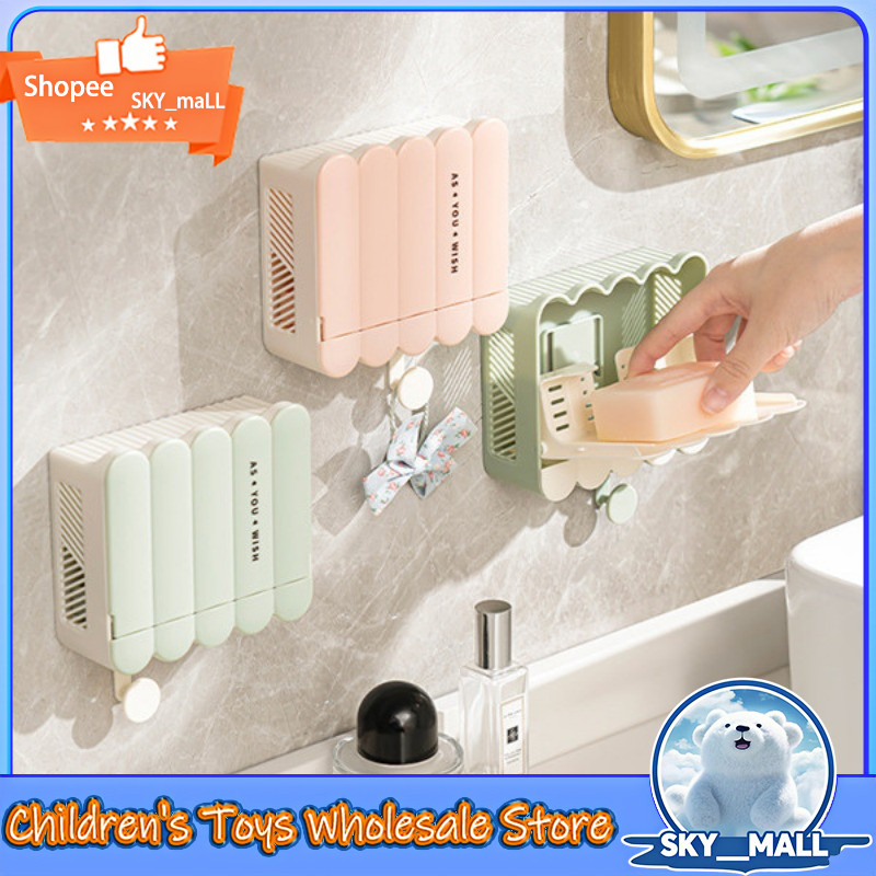 With hook household soap box wall-mounted drain bathroom soap rack ...