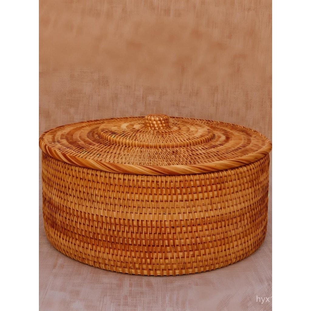 Lidded Fruit Basket Four-Compartment Large Nut Box Rattan Woven Covered ...