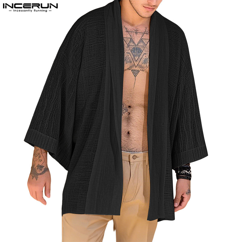 INCERUN Men's Pure Color Vacation Style Texture Cardigan | Shopee ...