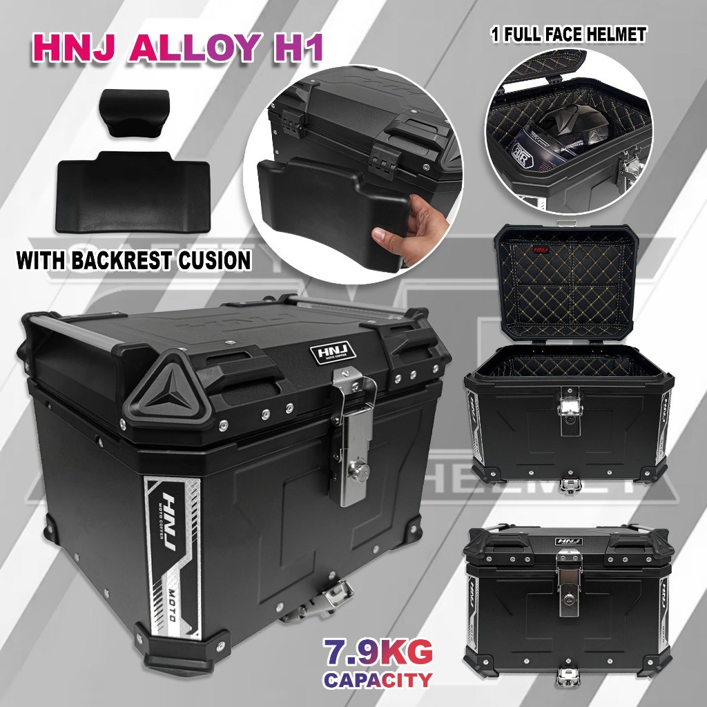 HNJ ALLOW H1 45 liters Alloy Hard Plastic Motorcycle Storage Helmet Compartment Box 45L Alloy 7 ...