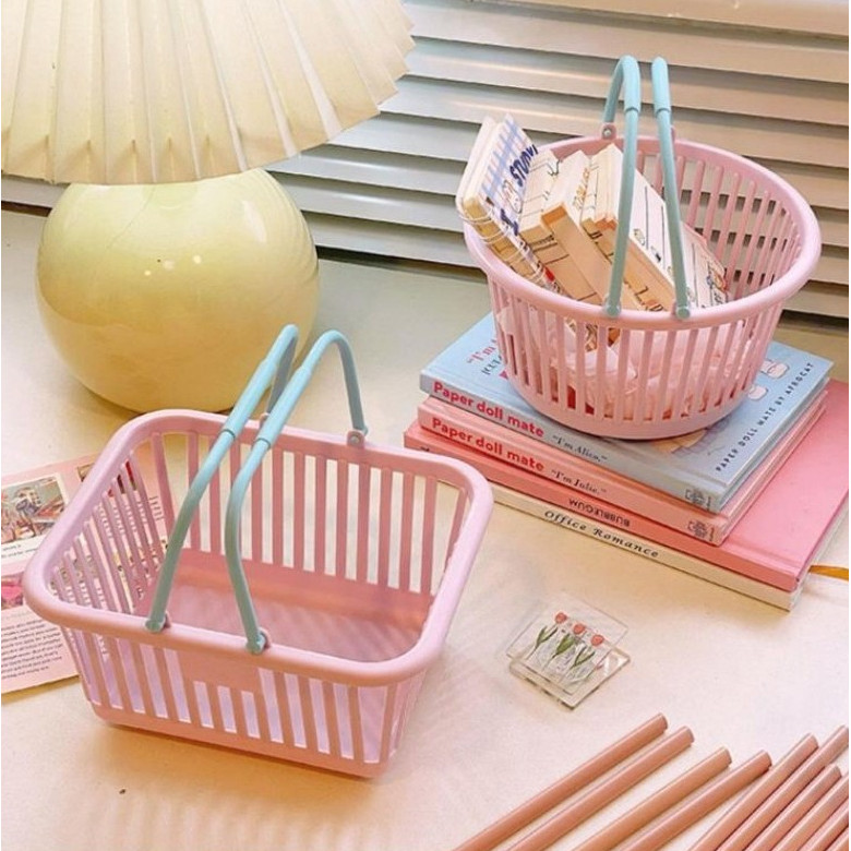 Multipurpose Basket Cute Macaron Handheld Storage Box Desk Cosmetic ...