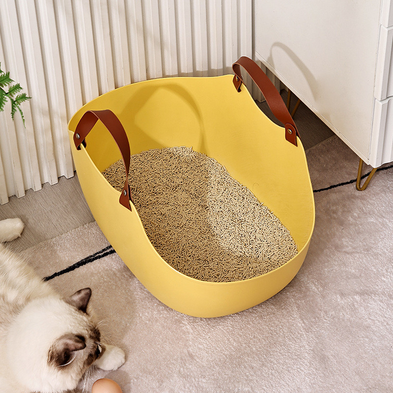 Portable Large Litter Box,Handles Open Semi-Closed Cat Litter Box,Non ...