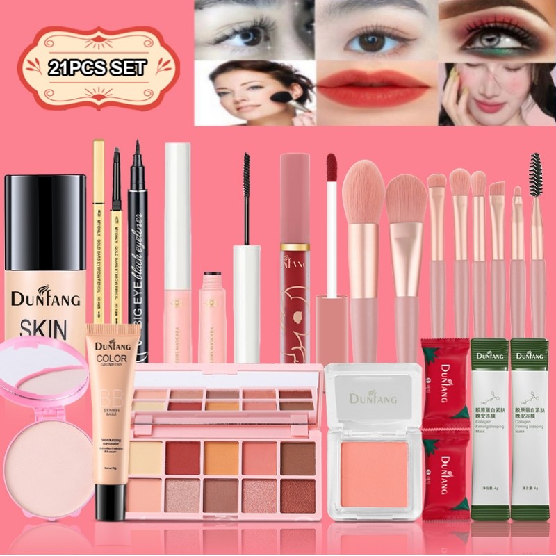 21 PCS Make Up Set Complete Eyeliner Eyebrow Pencil Mascara Eyelash ...