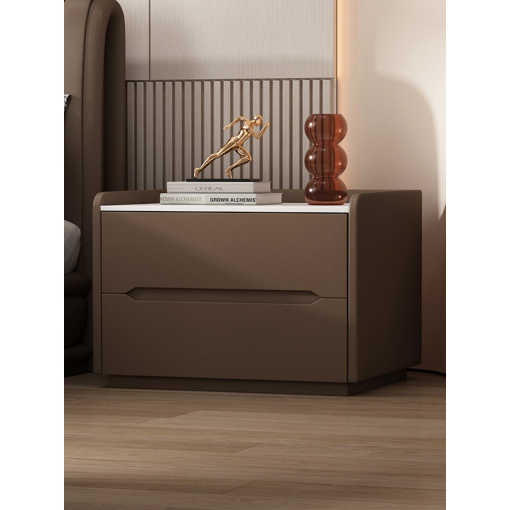 Minimalist Modern Solid Wood Bedside Table, Light Luxury Leather and ...