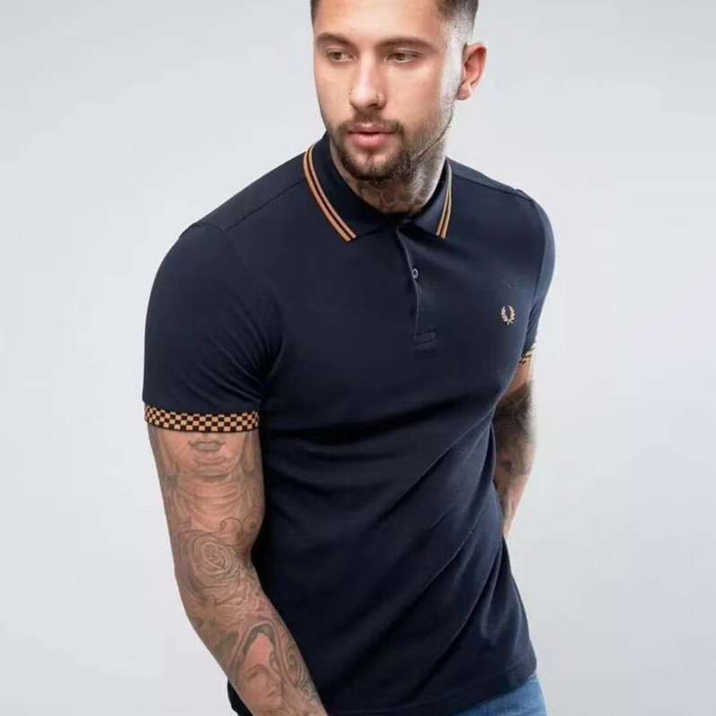 100% original 【100% Original】Fred Perry Polo Shirt Plaid Sleeve ...