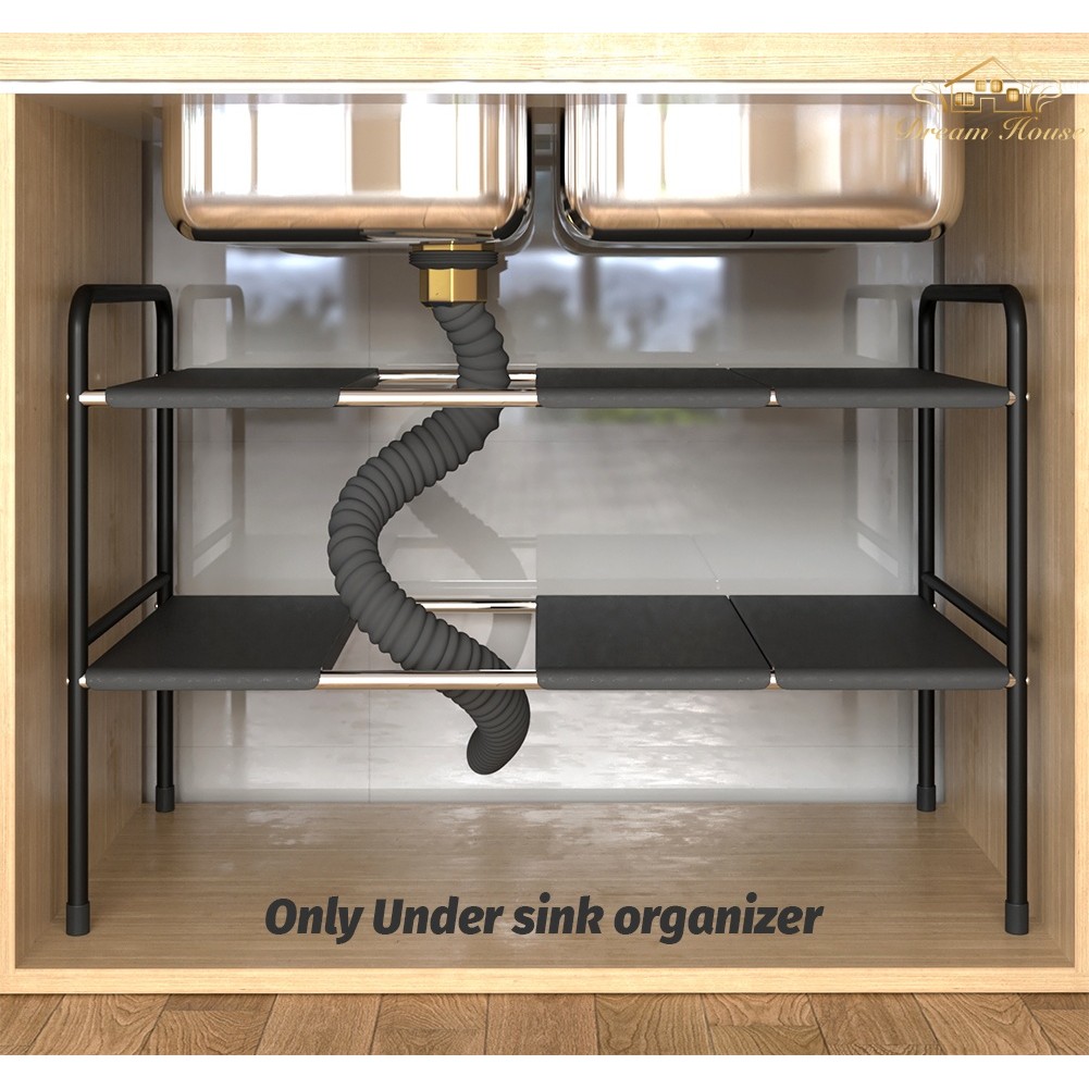 2 Tier Under Sink Organizer Rack Adjustable Sink Shelf Retractable ...