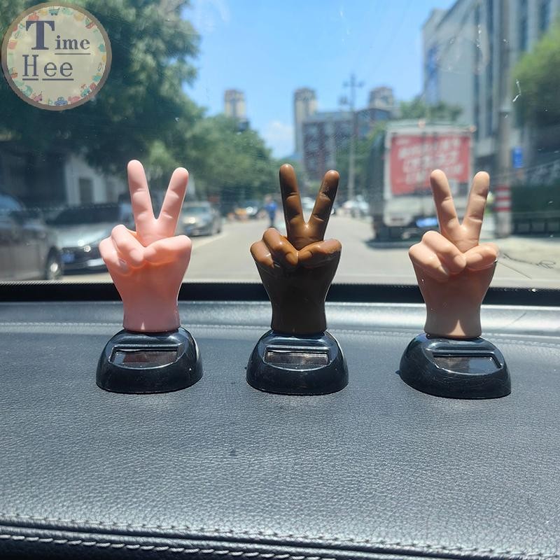 TIMEHEE Middle Finger Car Dashboard 2 Finger Waving Solar Powered Car ...