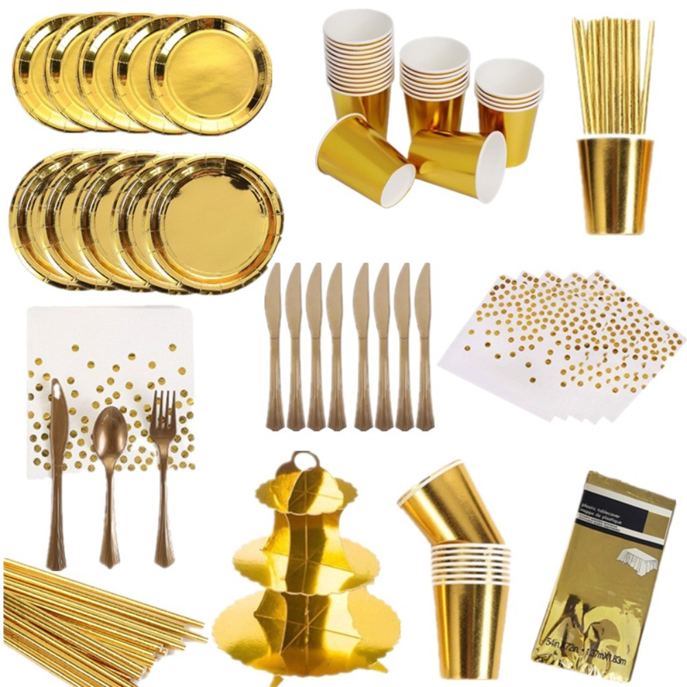 Gold Hot Stamping Theme Party Decoration Paper Plate Cup Tablecloth ...
