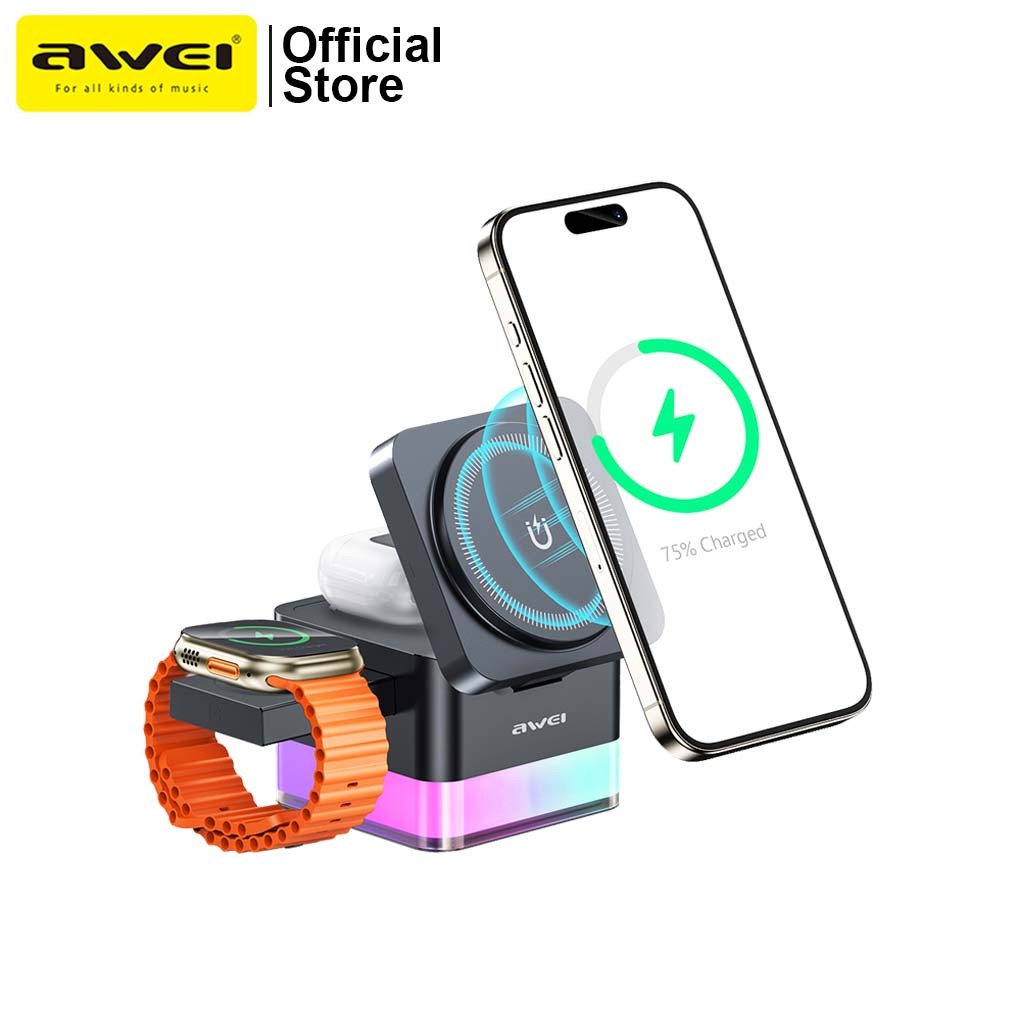 Awei W25 Wireless Charger 3in1 Multifunction Foldable Charging Strong ...