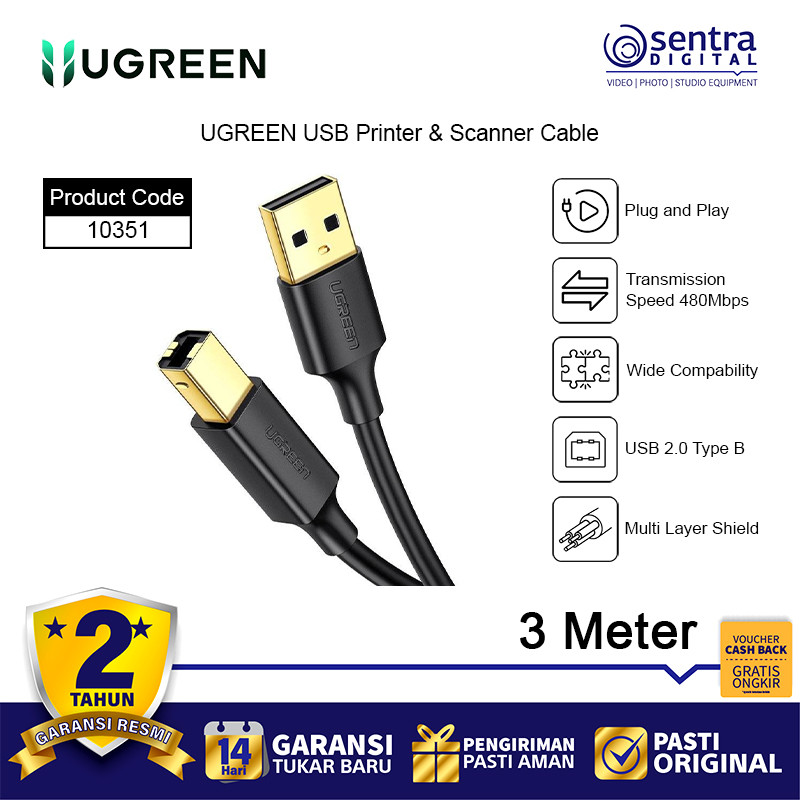 UGREEN USB A toB 2.0 Gold Plated Printer Cable 3 Meters - 10351 ...