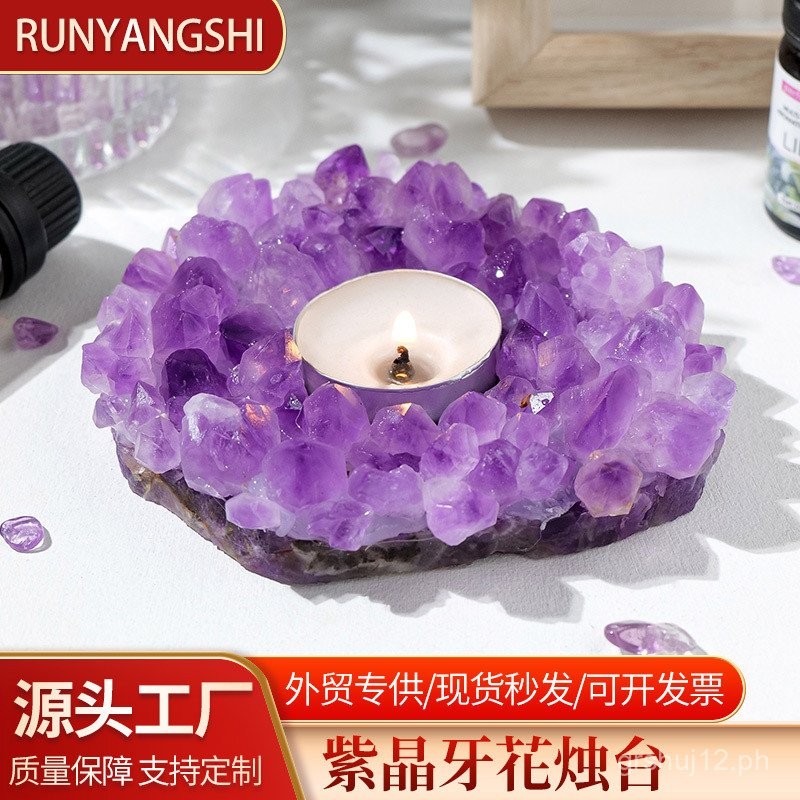 Natural Amethyst Tooth Flower Cluster Candle Holder Dreamy Amethyst Raw ...