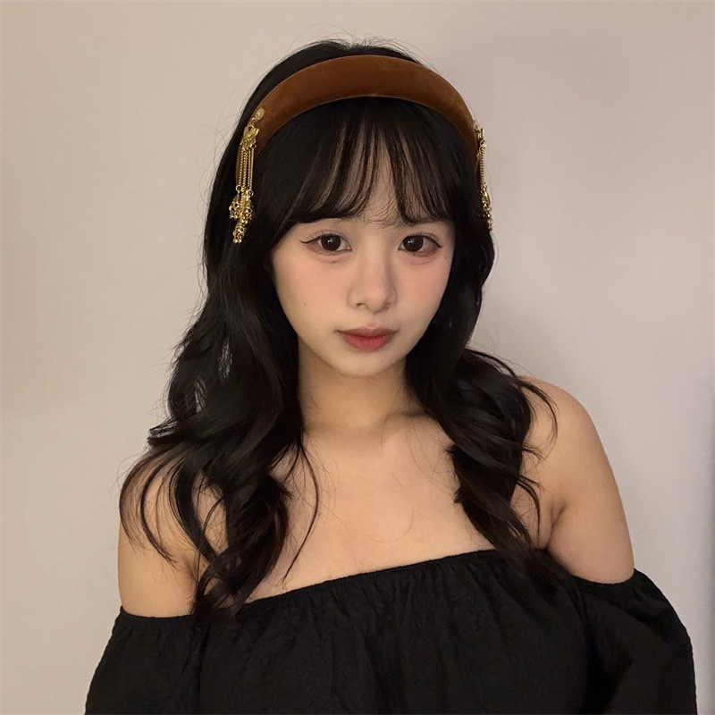 Velvet Bell Fringed Headband Retro Style High Cranial Top Versatile ...