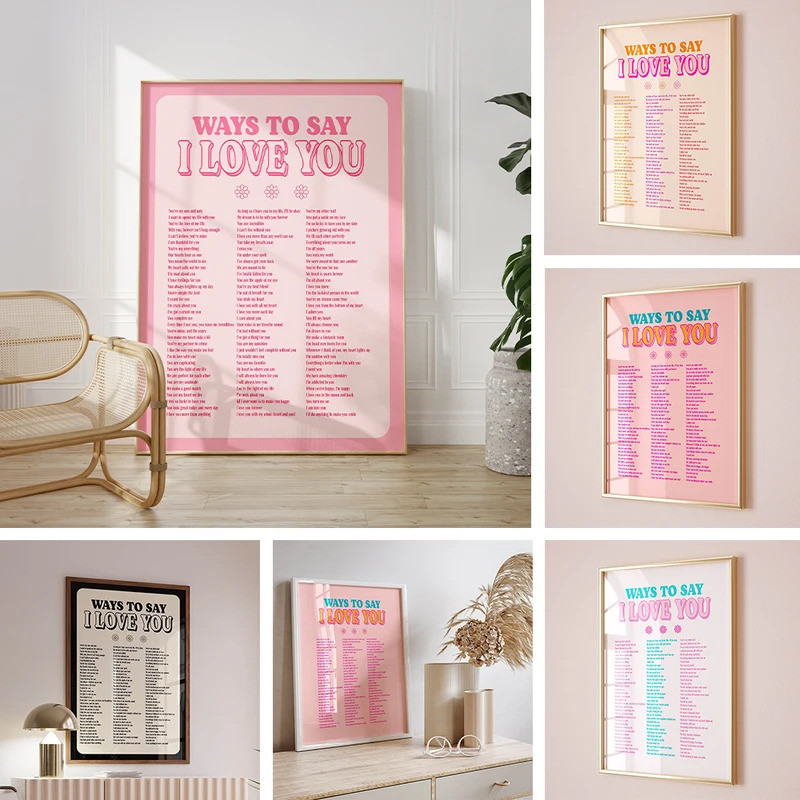 99 Ways To Say I Love You Posters Retro Pink Dopamine Wall Art ...