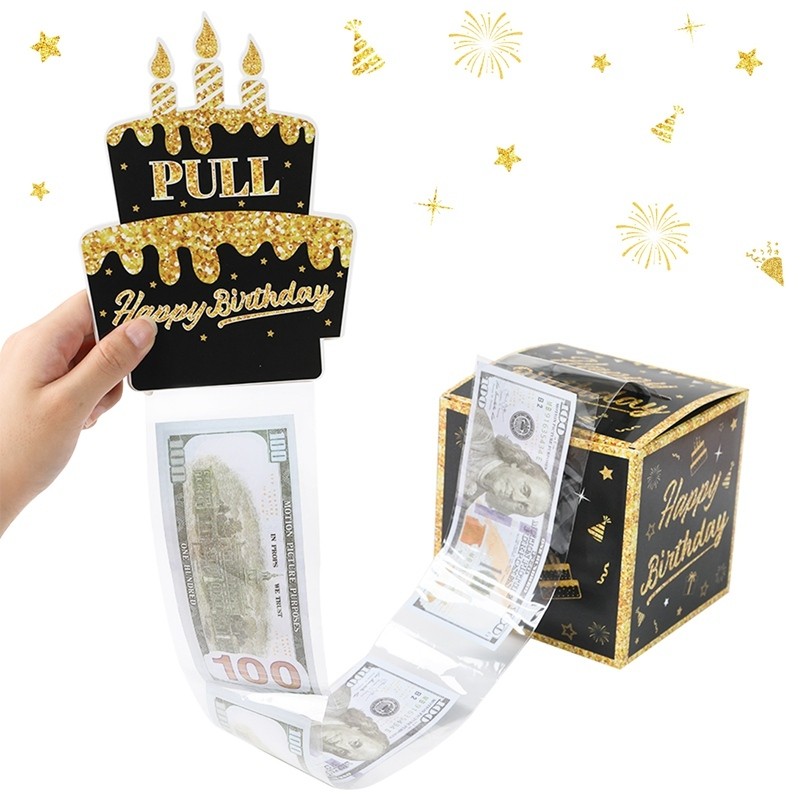 30pcs Surprise Birthday Money Pull-Out Gift Box Pink Gold Happy ...