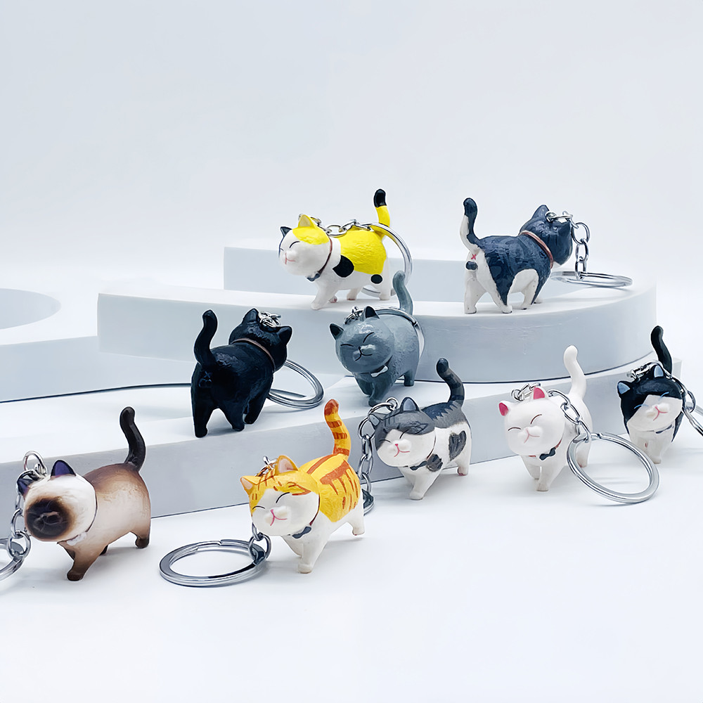 Mini 3D Colorful Cat Keychain PVC Kitty Animal Keyring Women Men ...