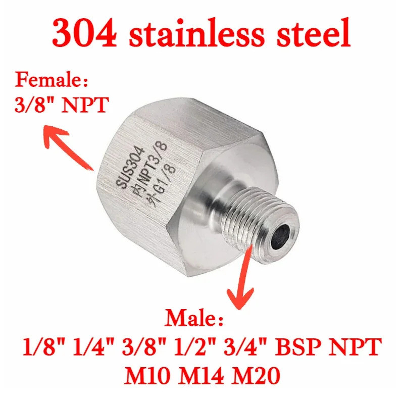 3/8" NPT Female to M10 M12 1/8" 1/4" 3/8" BSP NPT Male Hex Reducer ...