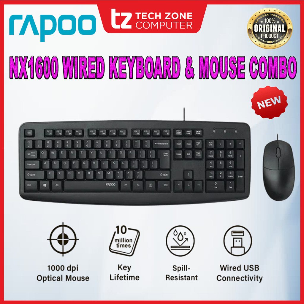 Rapoo Nx1600 Optical Wired Keyboard And Mouse Combo Black Shopee Philippines