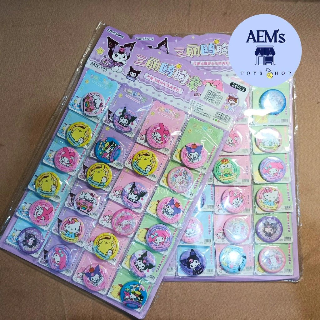 Sanrio Family Pin (Random Design) - 1 pad x 24 pcs (Panida, Lootbag and ...